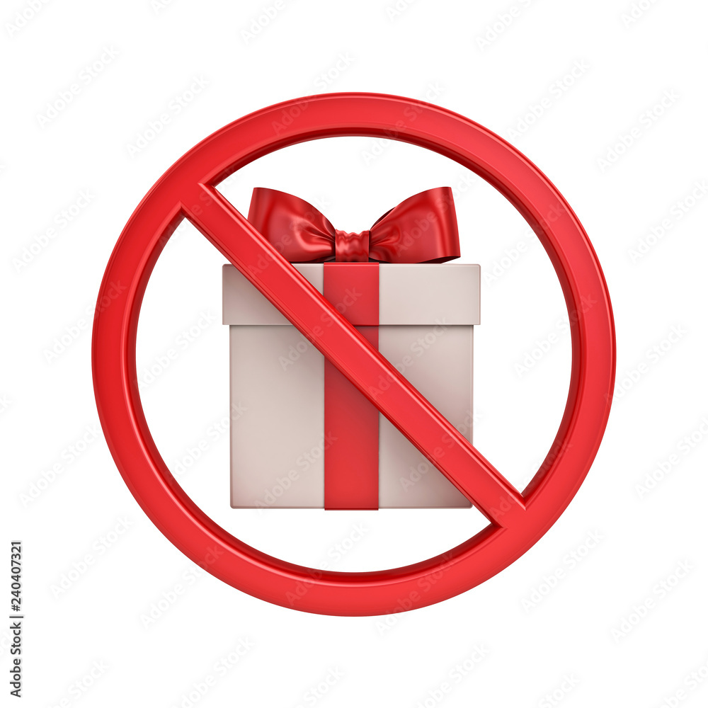 No Gift Concept sign icon Present box symbol Red prohibition sign Stop ...