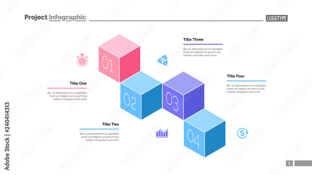 Four cubes process chart slide template. Business data. Option, diagram ...