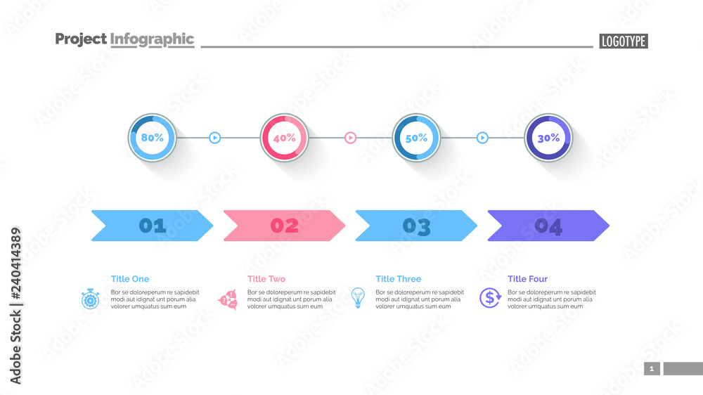 Four options percentage chart slide template. Business data. Comparison ...