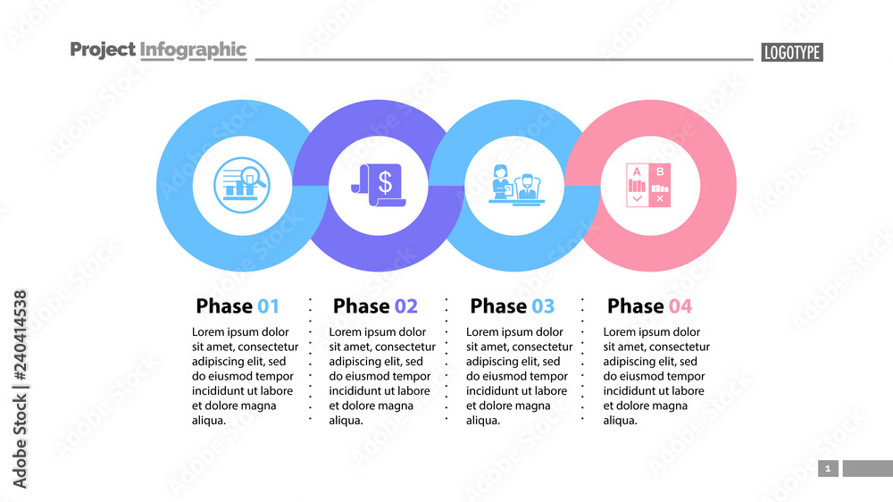 Four phases process template. Business data. Graph, chart, design ...