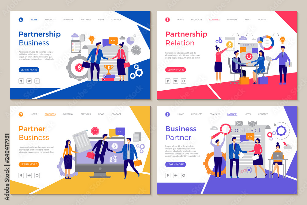 Business partners landing. Web pages template brainstorming people work ...