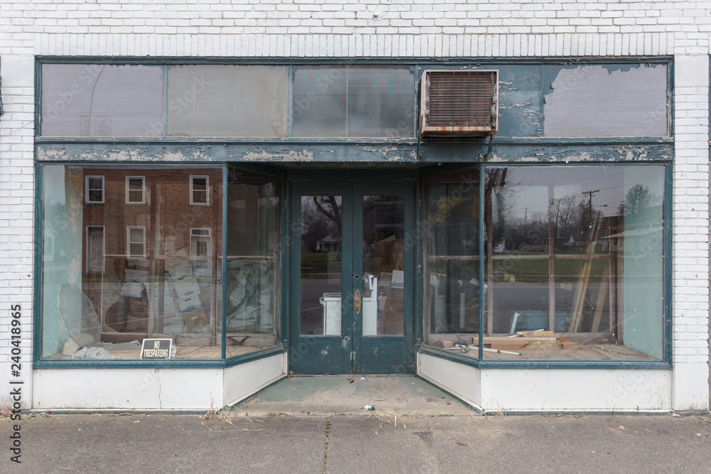 Large window storefront with green and white paint Stock Photo | Adobe ...