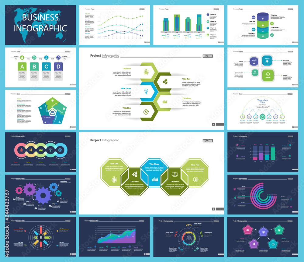 Business presentation slide template design set can be used for ...