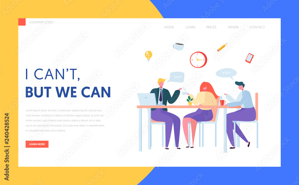 Office Coffee Break Landing Page. Business Character Team on Lunch ...