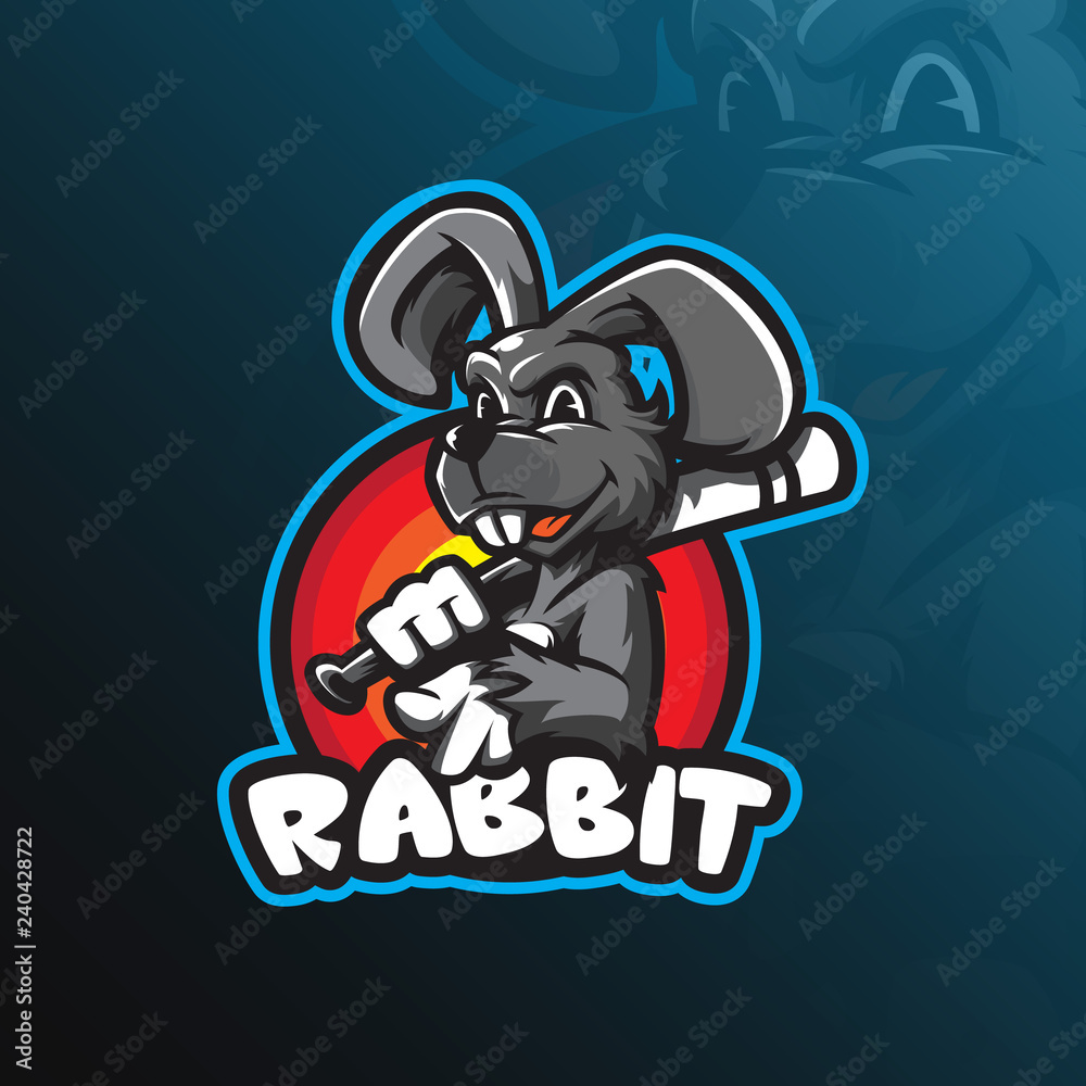 rabbit mascot logo vector design with modern illustration concept style ...