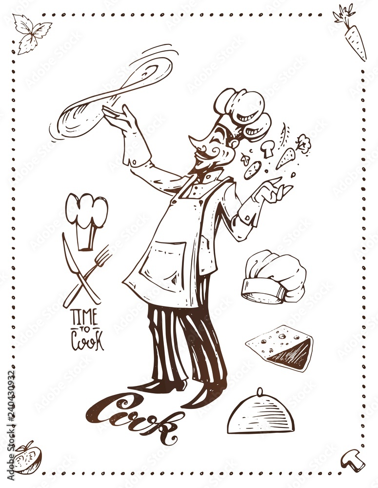 Pizza cooking. Hand drawn vector poster design Stock Vector | Adobe Stock