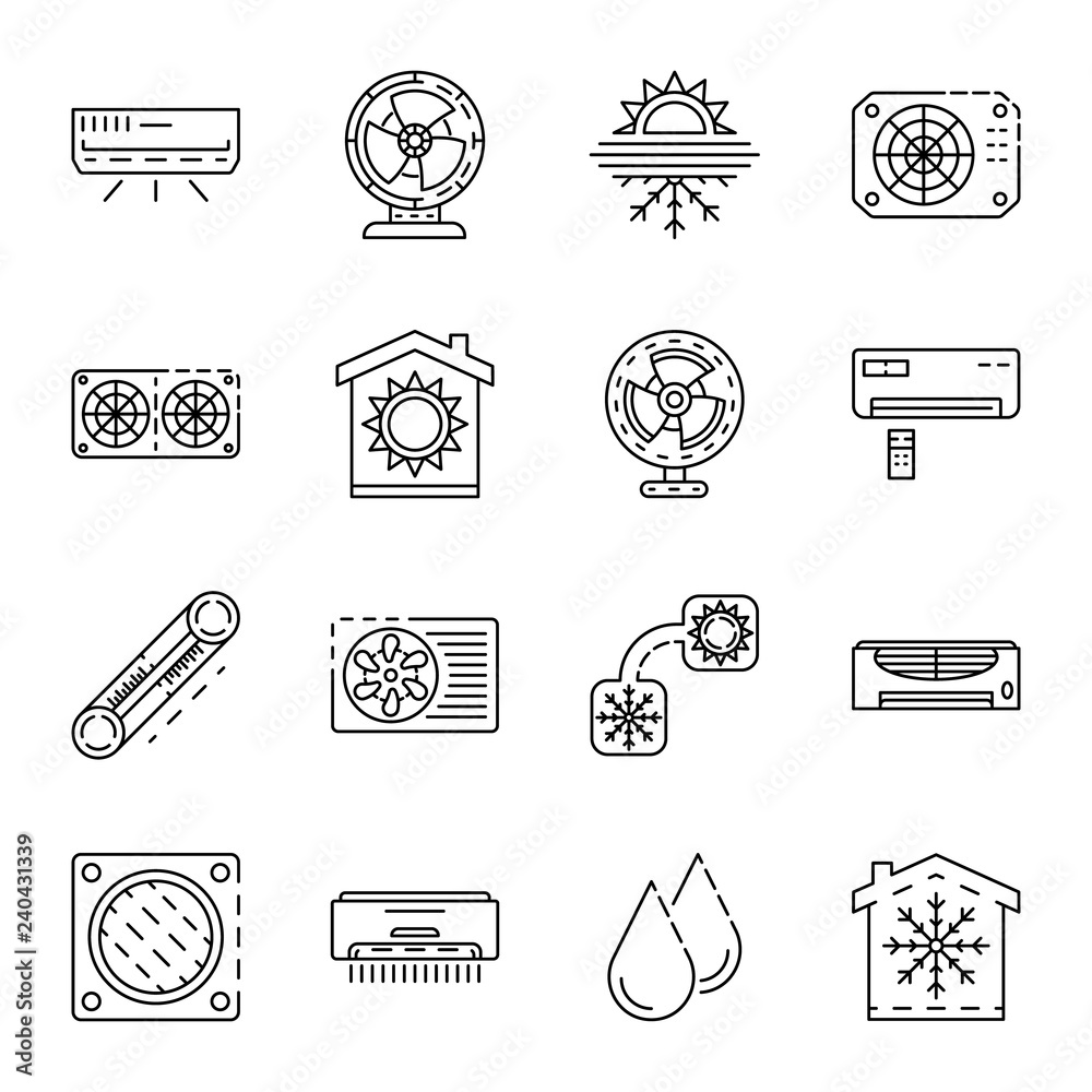 Conditioner icon set. Outline set of conditioner vector icons for web ...