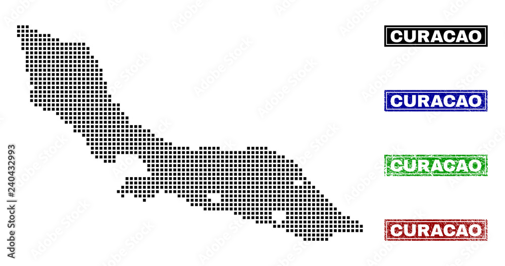 Dot vector abstract Curacao Island map and isolated clean black, grunge ...