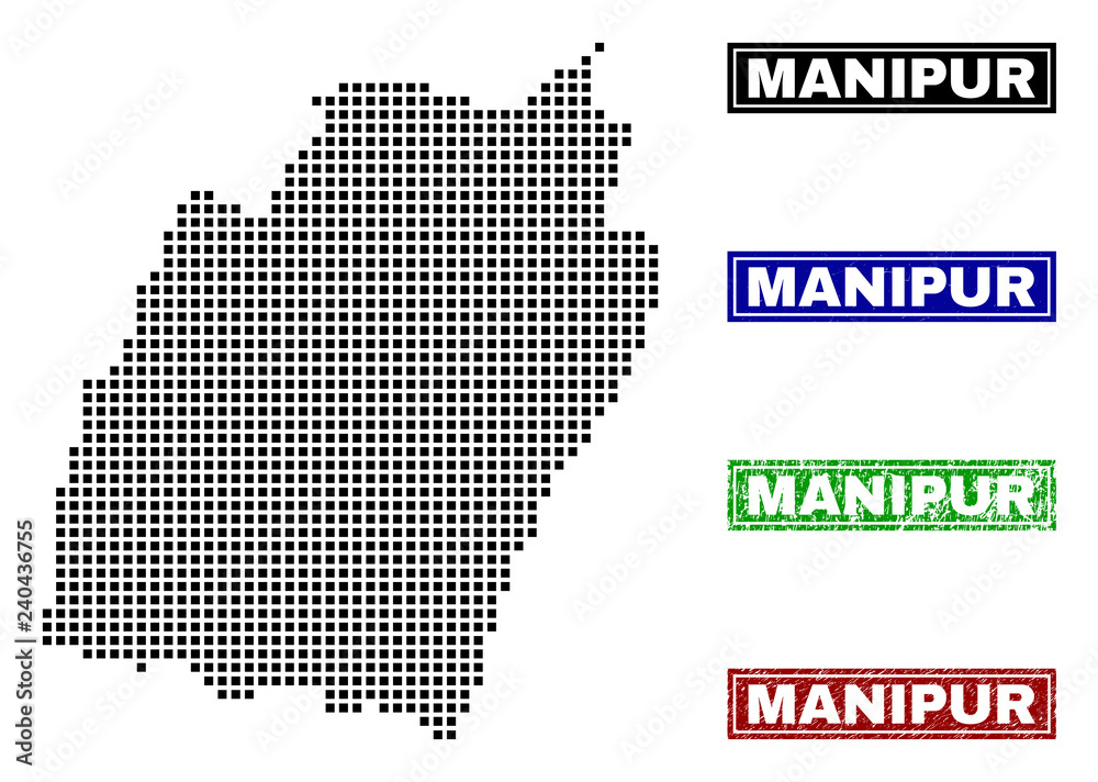 Dot vector abstract Manipur State map and isolated clean black, grunge ...