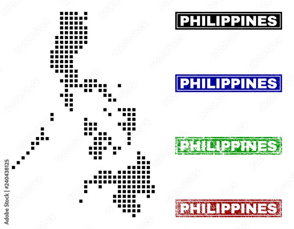 Dot vector abstracted Philippines map and isolated clean black, grunge ...
