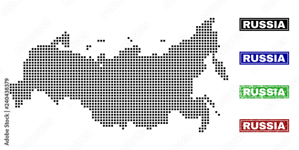 Vector dot abstract Russia map and isolated clean black, grunge red ...