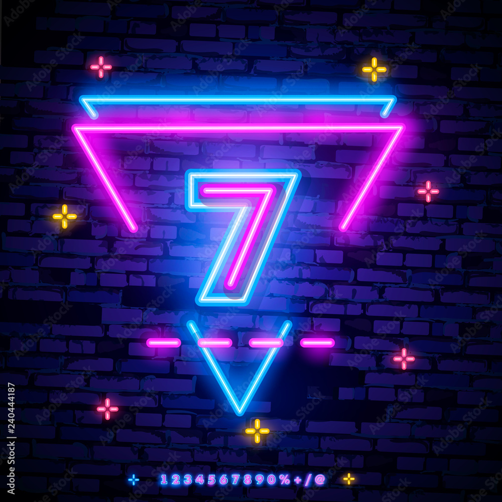 Number seven symbol neon sign vector. Seventh, Number seven template ...