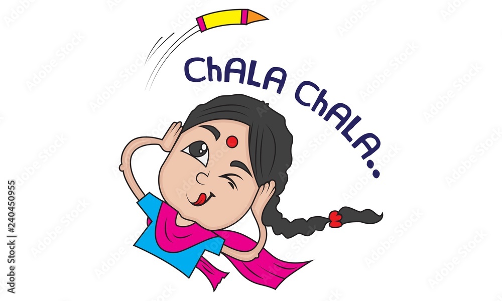Vector cartoon illustration of cute girl saying chala chala . Isolated ...