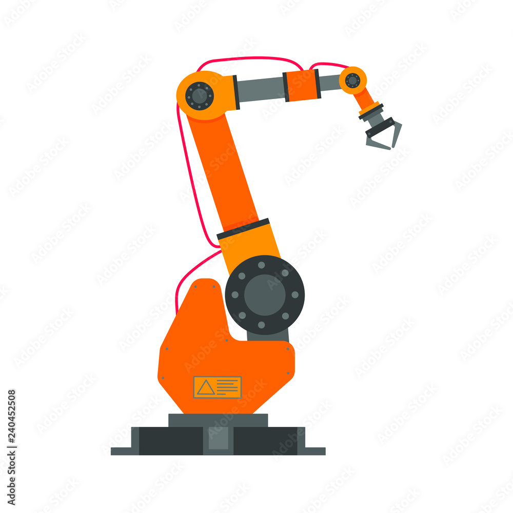 Robotic arm flat style design vector illustration icon sign isolated on ...