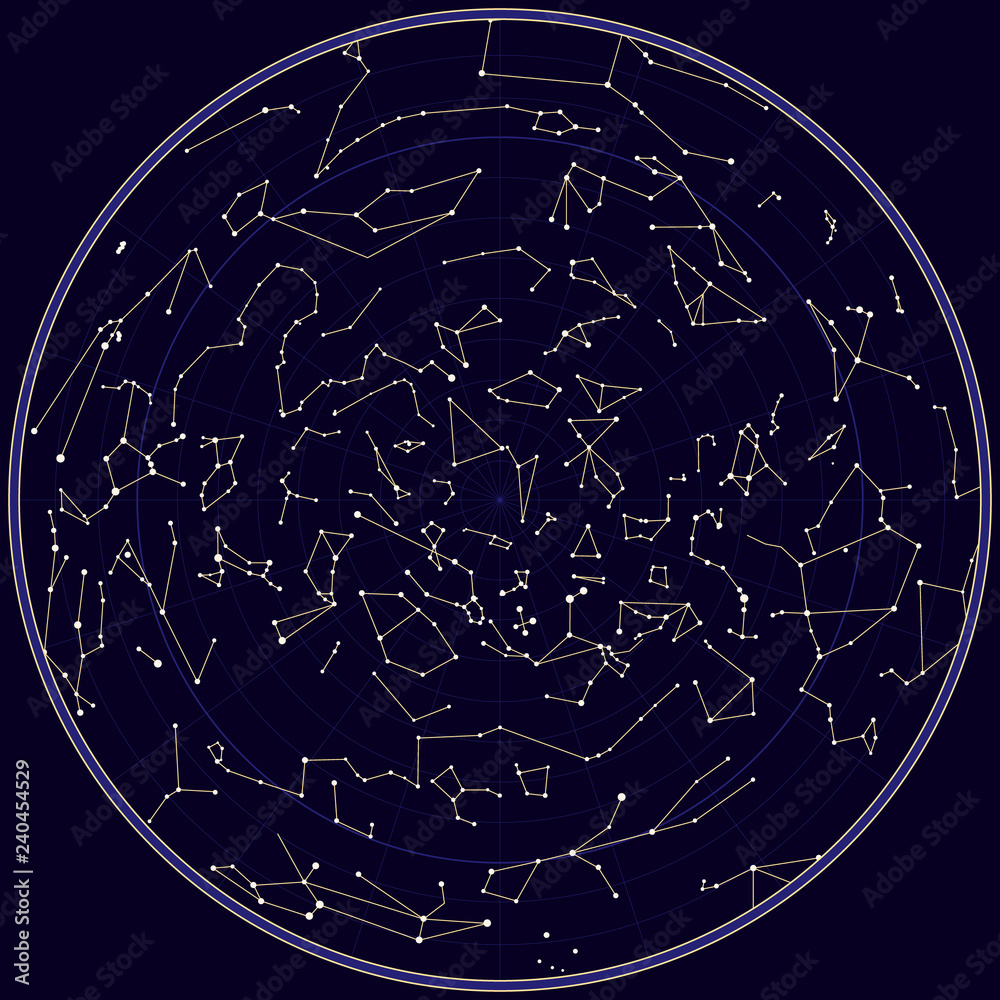 Vector map of southern sky with constellations Stock Illustration ...