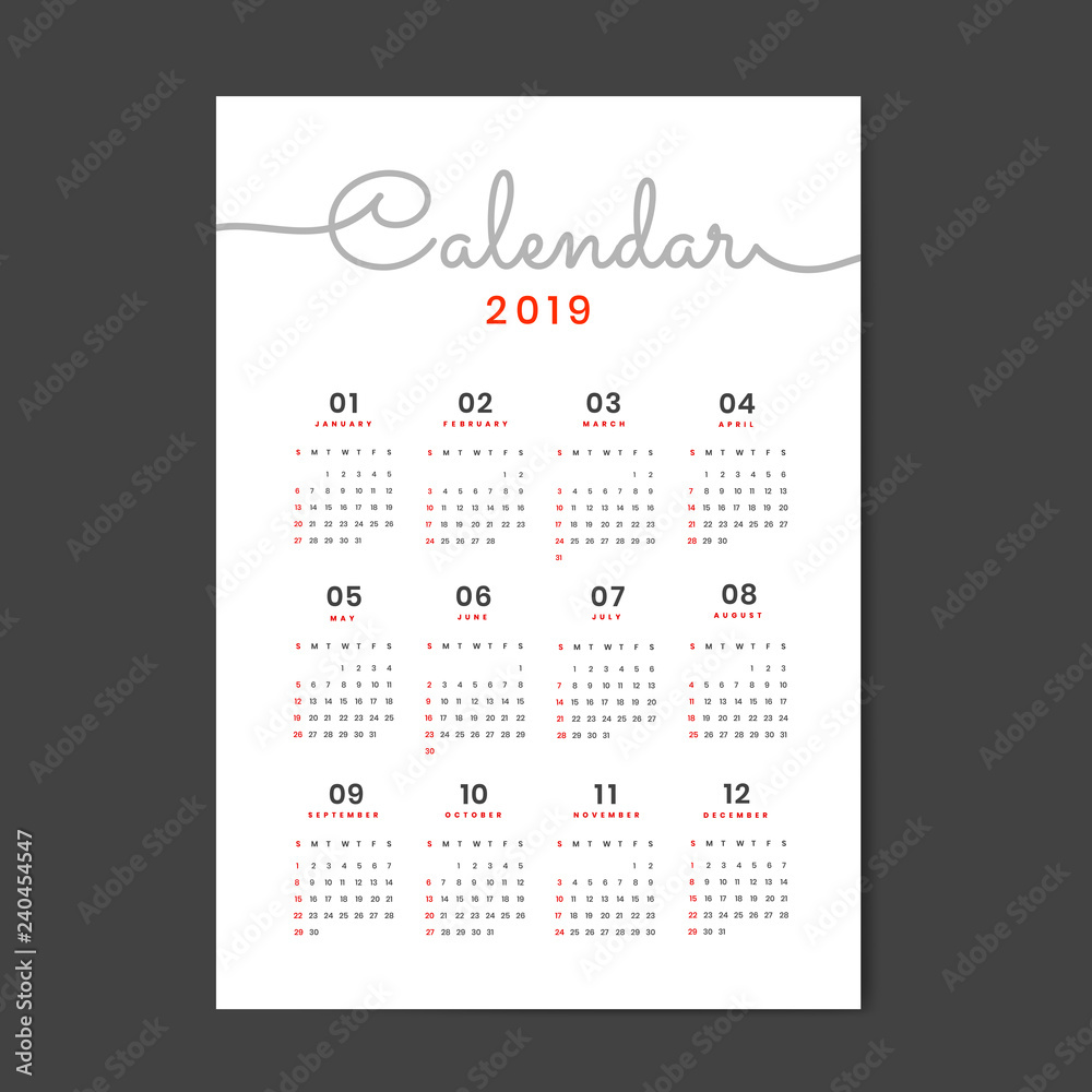 Cursive design calendar mockup Stock Vector | Adobe Stock