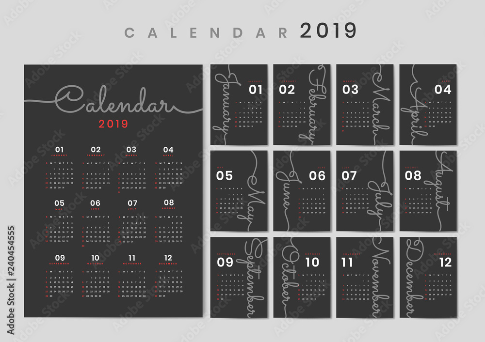 Cursive design calendar mockup Stock Vector | Adobe Stock