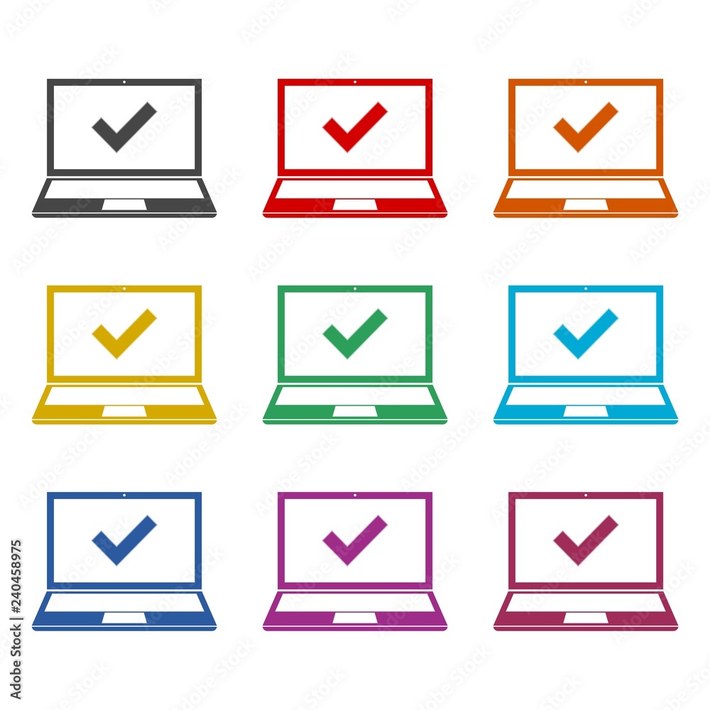 Laptop and check mark icon or logo , color set Stock Illustration ...