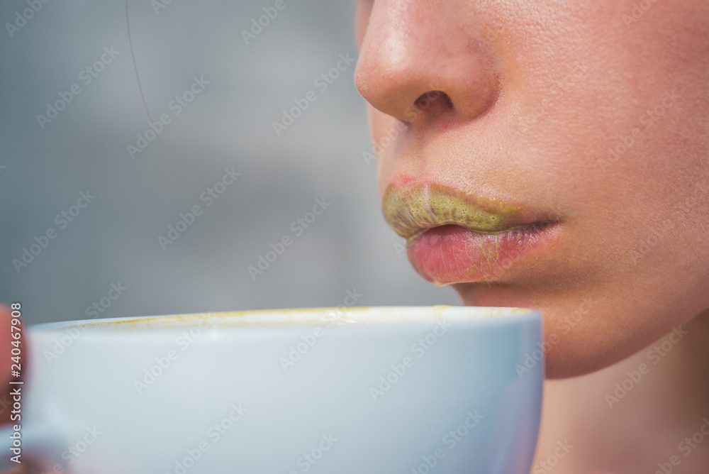 Early morning. matcha latte tea ceremony of girl. perfect morning with ...
