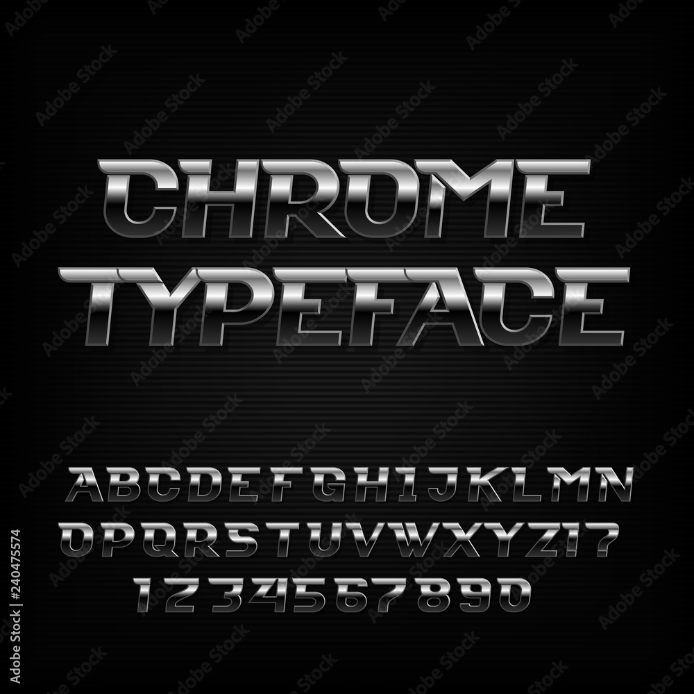 Chrome alphabet font. Metallic effect futuristic letters and numbers ...