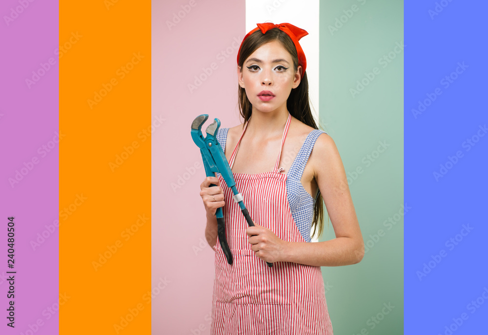 retro woman with moneybox. pinup girl with fashion hair. girl in ...