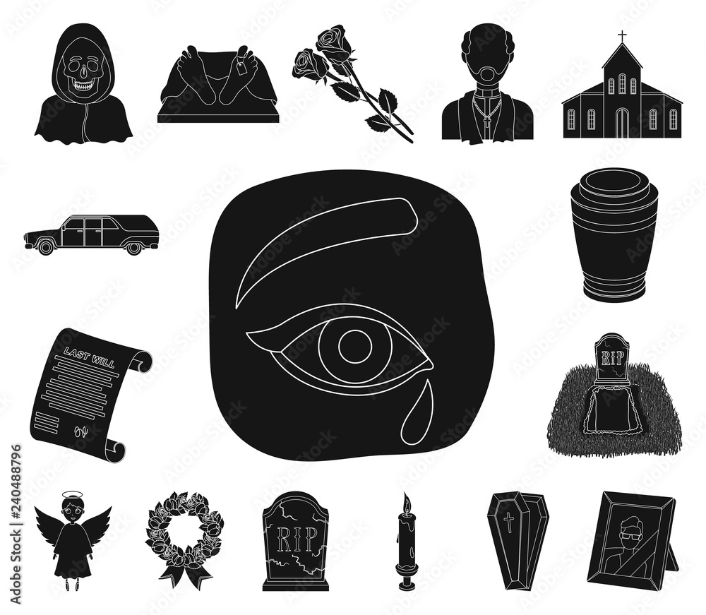 Funeral ceremony black icons in set collection for design. Funerals and ...