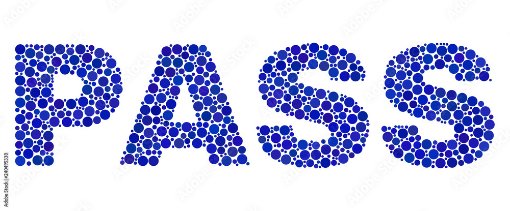 Vector dot Pass text isolated on a white background. Pass mosaic name ...