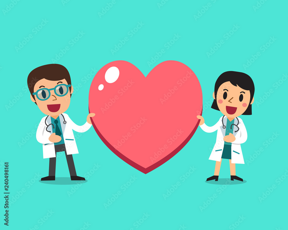 Vector cartoon female doctor and male doctor with big heart sign for ...