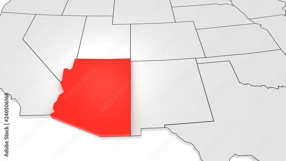 Arizona state highlighted in red on 3D map of the United States Stock ...