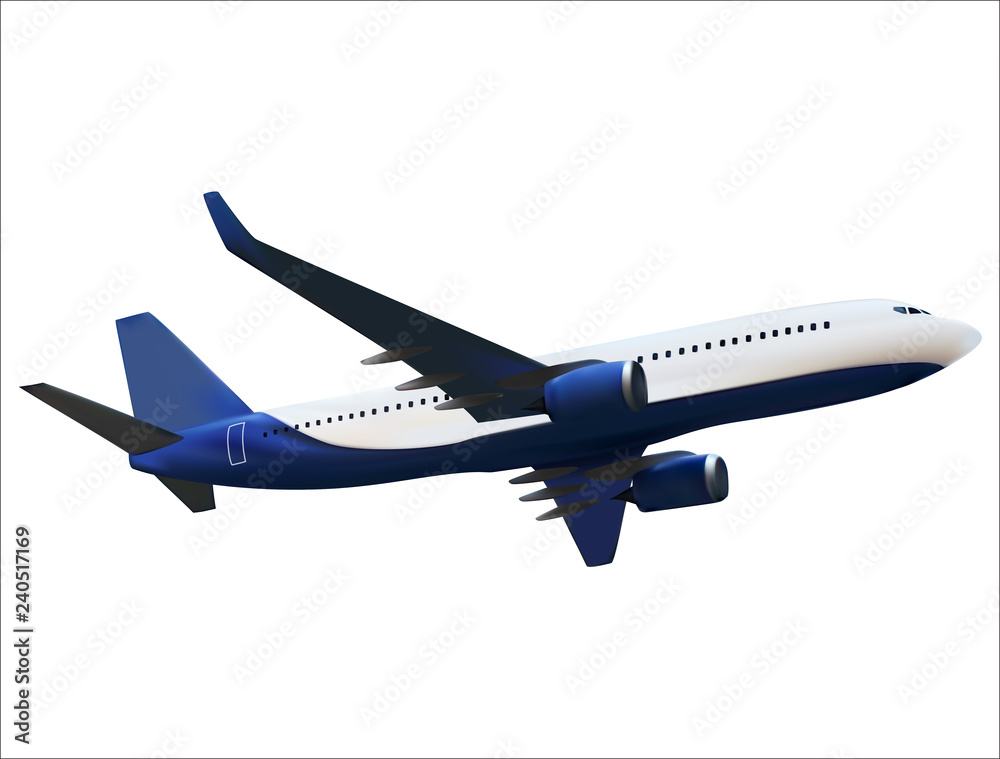 Realistic 3D model of an airplane isolated on white background. Vector ...