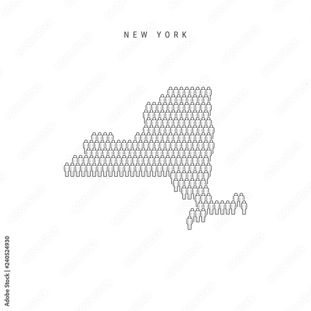 Vector People Map Of New York Us State Stylized Silhouette People Crowd New York Population