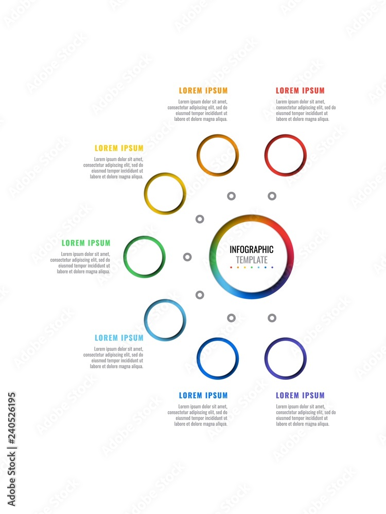 vertical seven steps design layout infographic template with round 3d ...