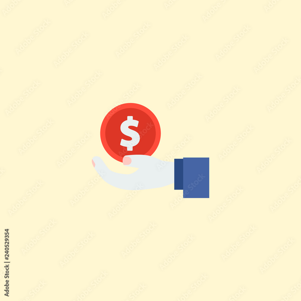 Hand money icon flat element. Vector illustration of hand money icon ...