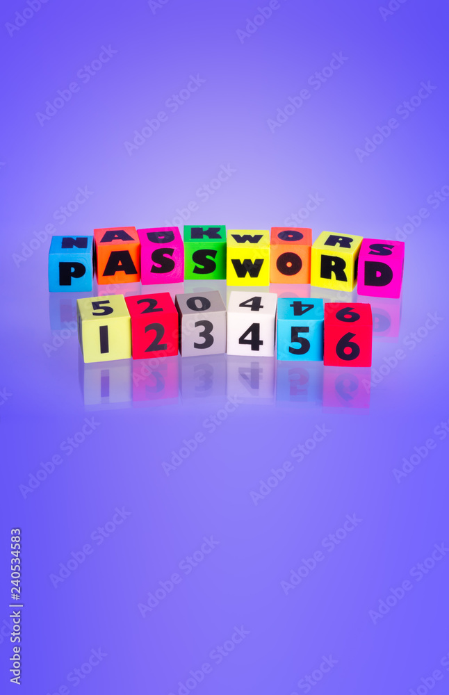The password "123456", one of the most commonly used, as a symbol for ...