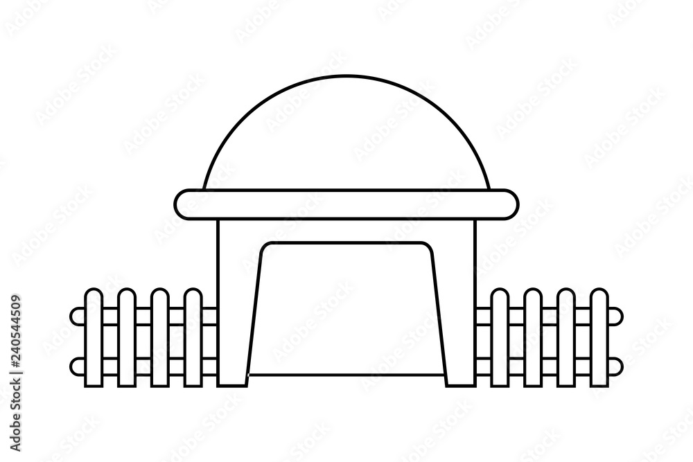 Abstract outline drawing, modern dome house shaped with wooden fence ...