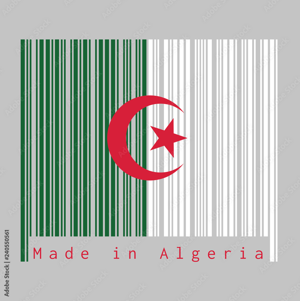 Barcode set the color of Algeria flag, green and white with a red star ...