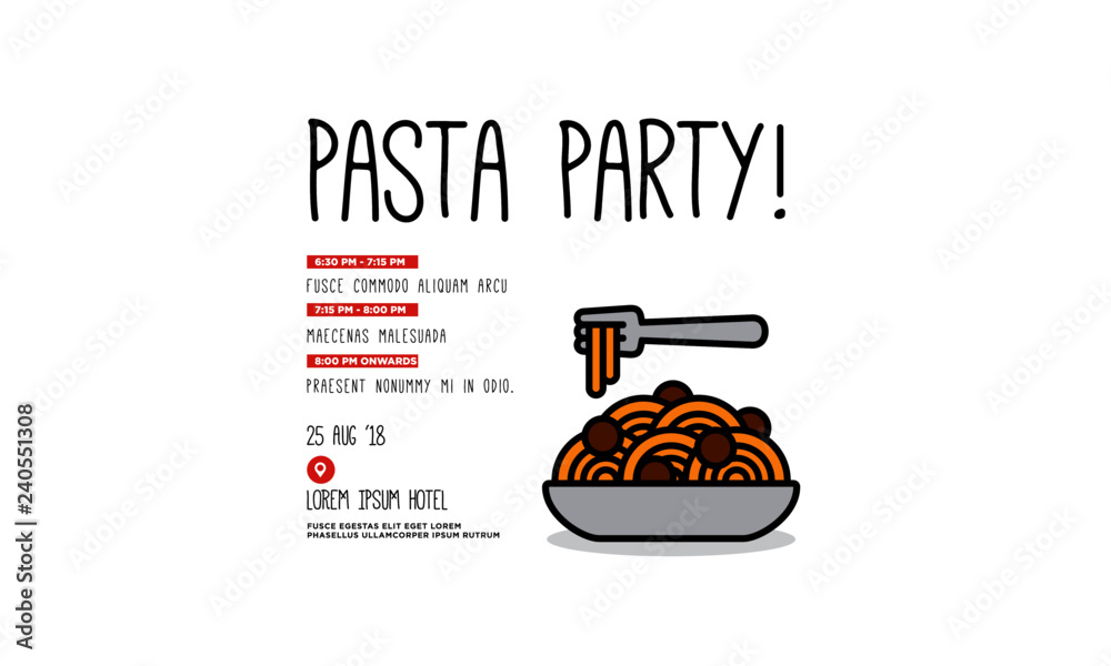 Pasta Party Invitation Design with Where and When Details Stock Vector ...