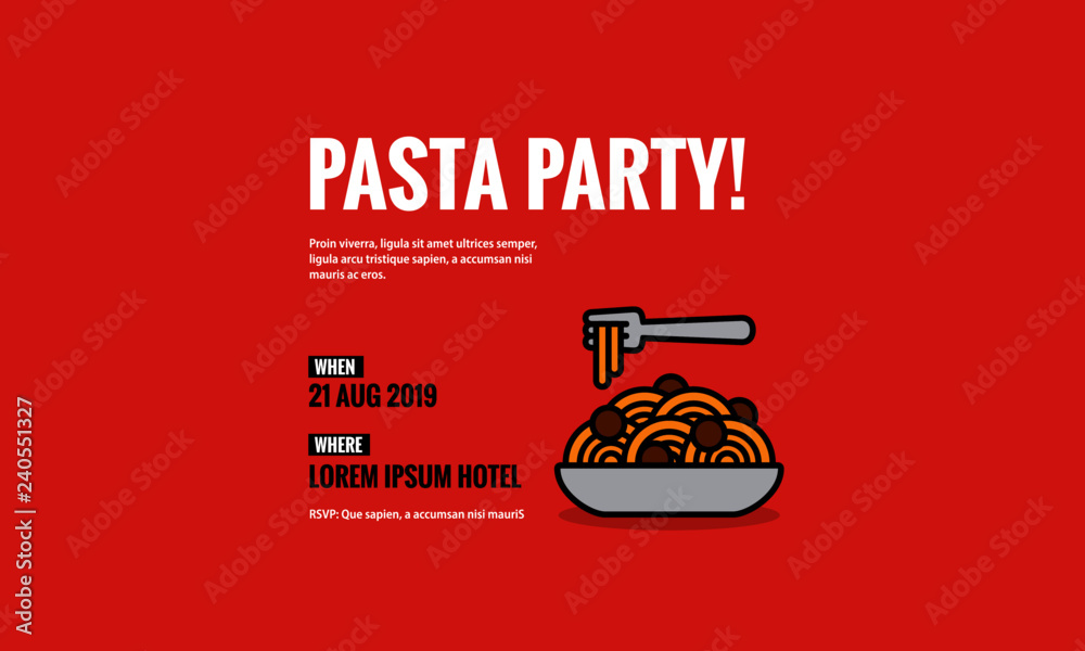 Pasta Party Invitation Design with Where and When Details Stock Vector ...