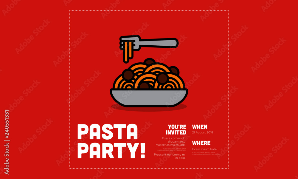 Pasta Party Invitation Design with Where and When Details Stock Vector ...