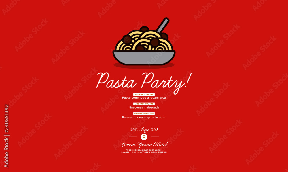 Pasta Party Invitation Design with Where and When Details Stock Vector ...