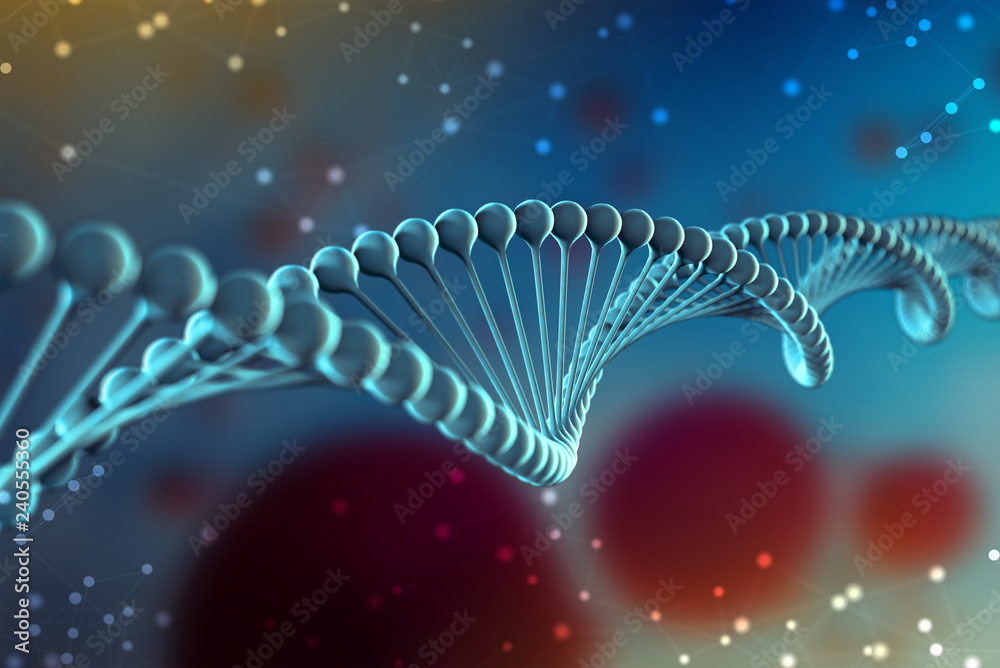 3d Illustration of DNA molecule. The helical molecule of a nucleotide ...