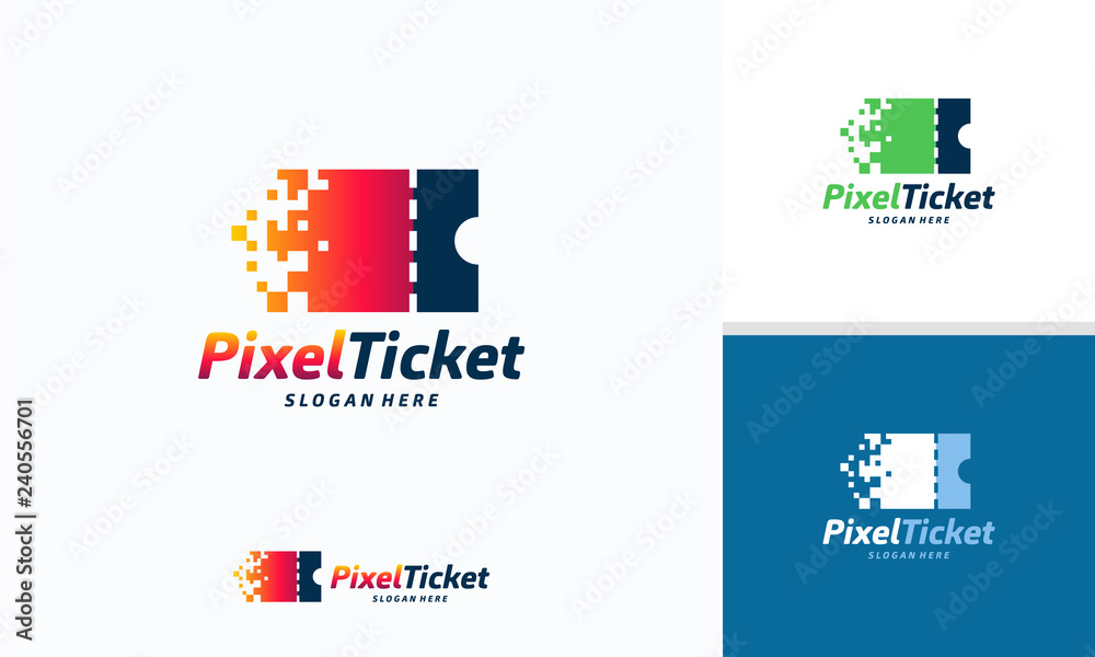 Pixel Ticket logo designs concept vector, Digital Ticket logo template ...