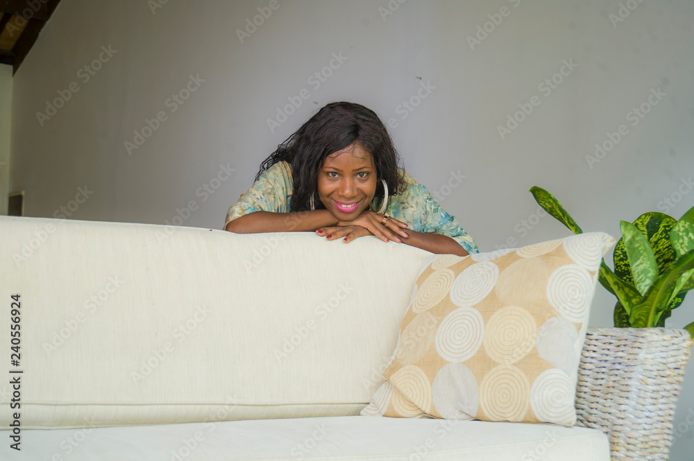 young stylish beautiful and happy black African American woman posing ...