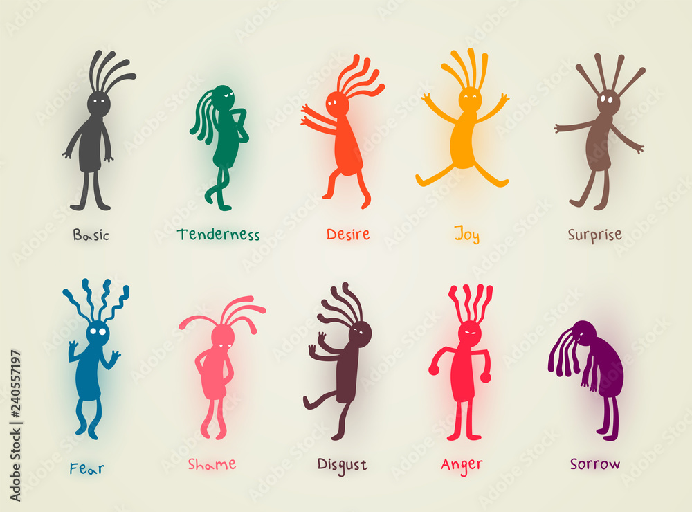 Color funny characters express basic human emotions through the body ...