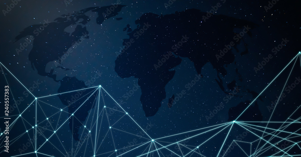 Abstract geometry and triangle graph with global map background ...