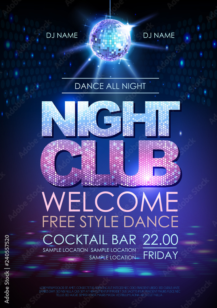 Disco ball background. Disco poster night club. Neon Stock Vector ...