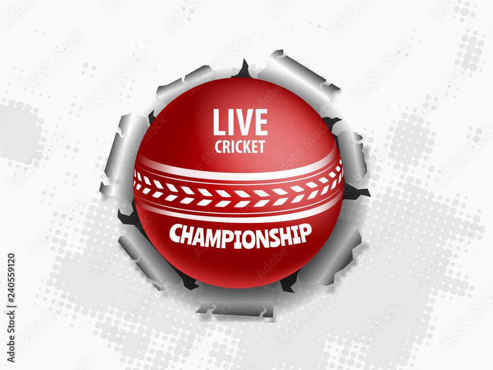 Live cricket poster or banner design, close view of cricket ball on ...