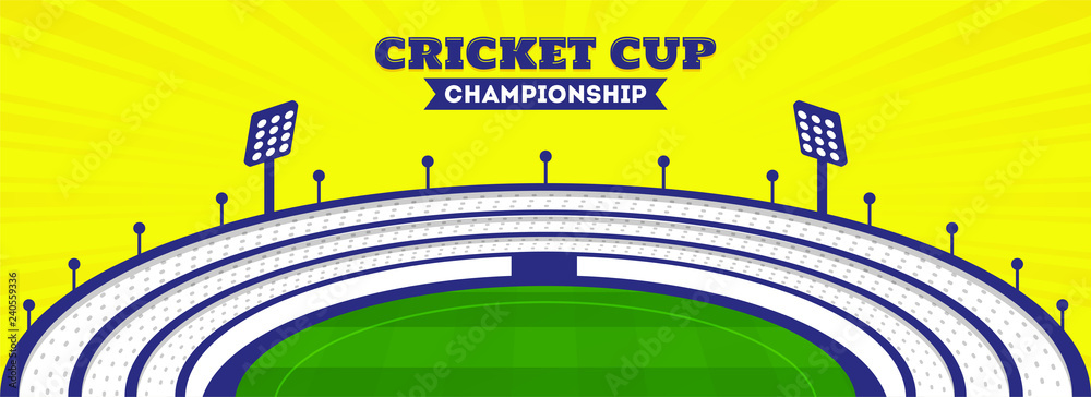 Cricket cup championship header or banner design with cricket stadium ...