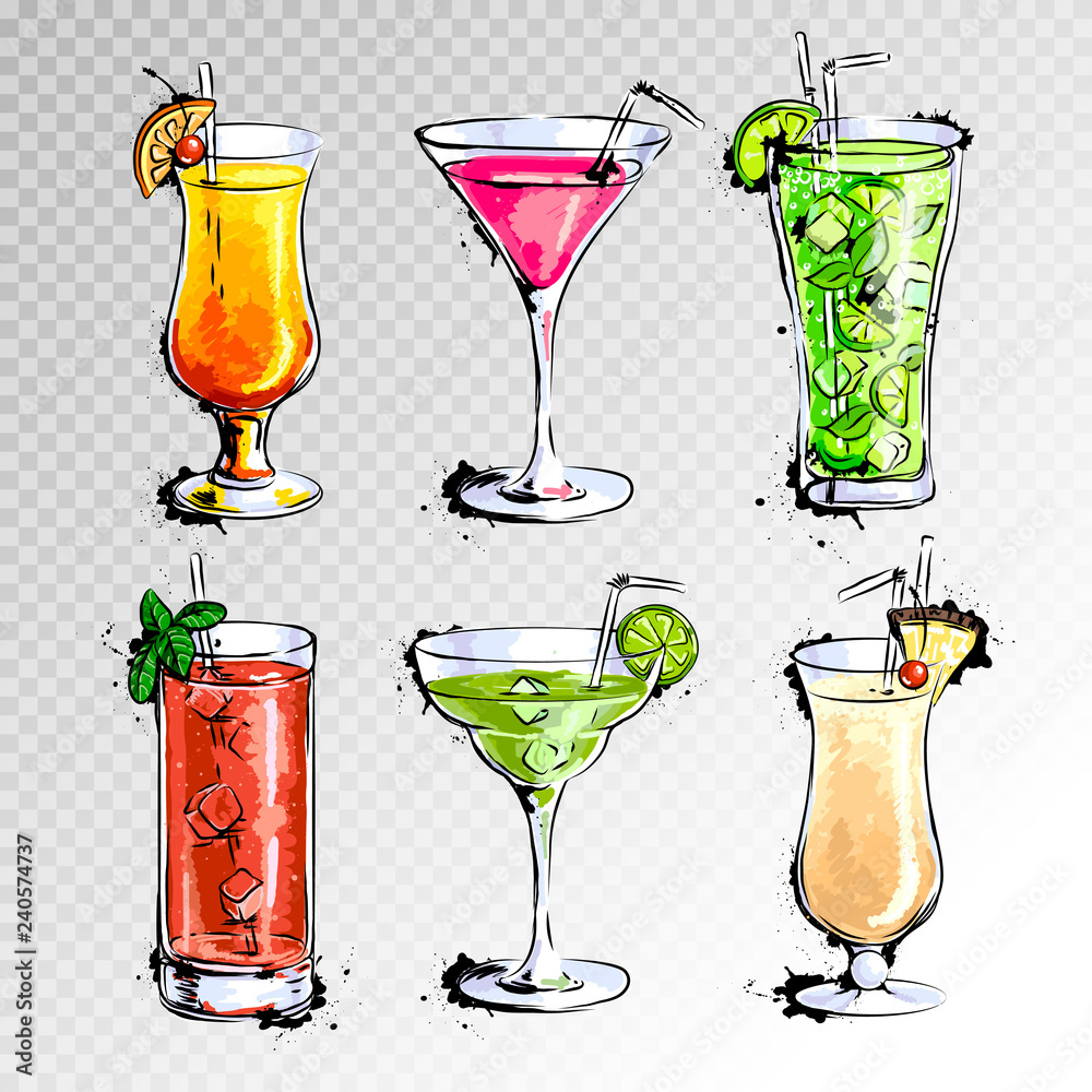 Hand drawn illustration of set of cocktails Stock Vector | Adobe Stock