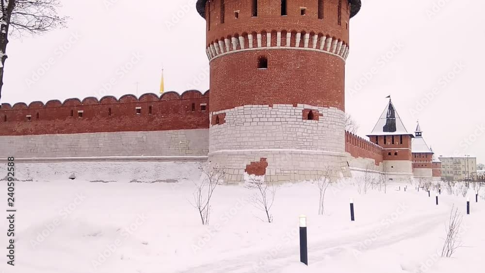 Walls and towers of Russian fortress in winter. Stock Video | Adobe Stock
